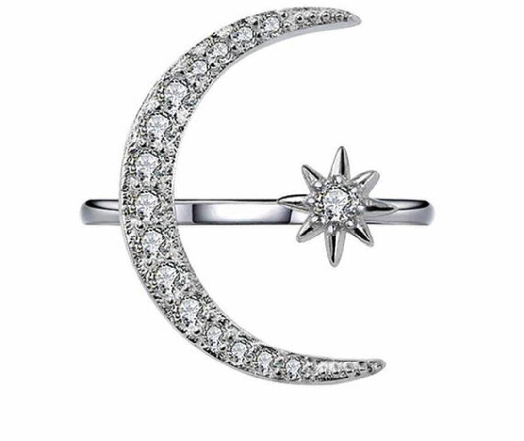 Rose Cut Diamond Star Moon Ring, 0.72ct Diamond, Silver Purity 92.5 ...