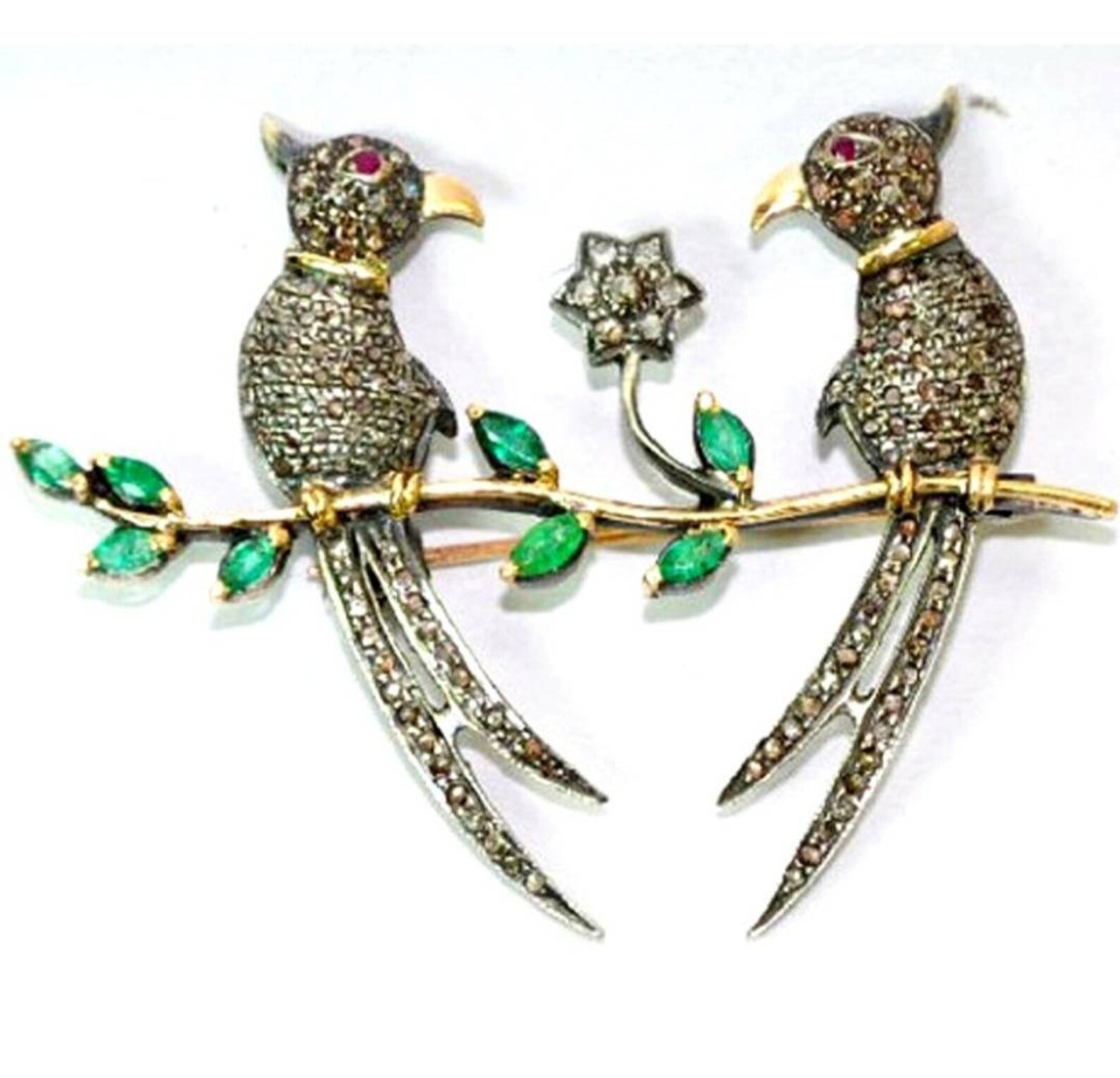 Rose Cut Real Diamond Bird Brooch 925 Sterling Silver Gold - Etsy