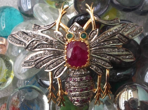 Victorian Rose Cut Diamond Flies 2.84ct Diamond Emerald / | Etsy