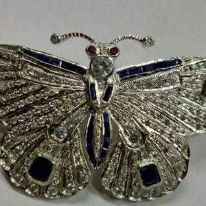 American Diamond Butterfly 3.25ct Diamond, Blue Sapphire , Ruby, Silver ...