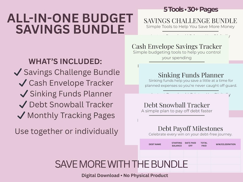 All-in-one Budget Savings Bundle Printable | Cash Envelope, Sinking ...