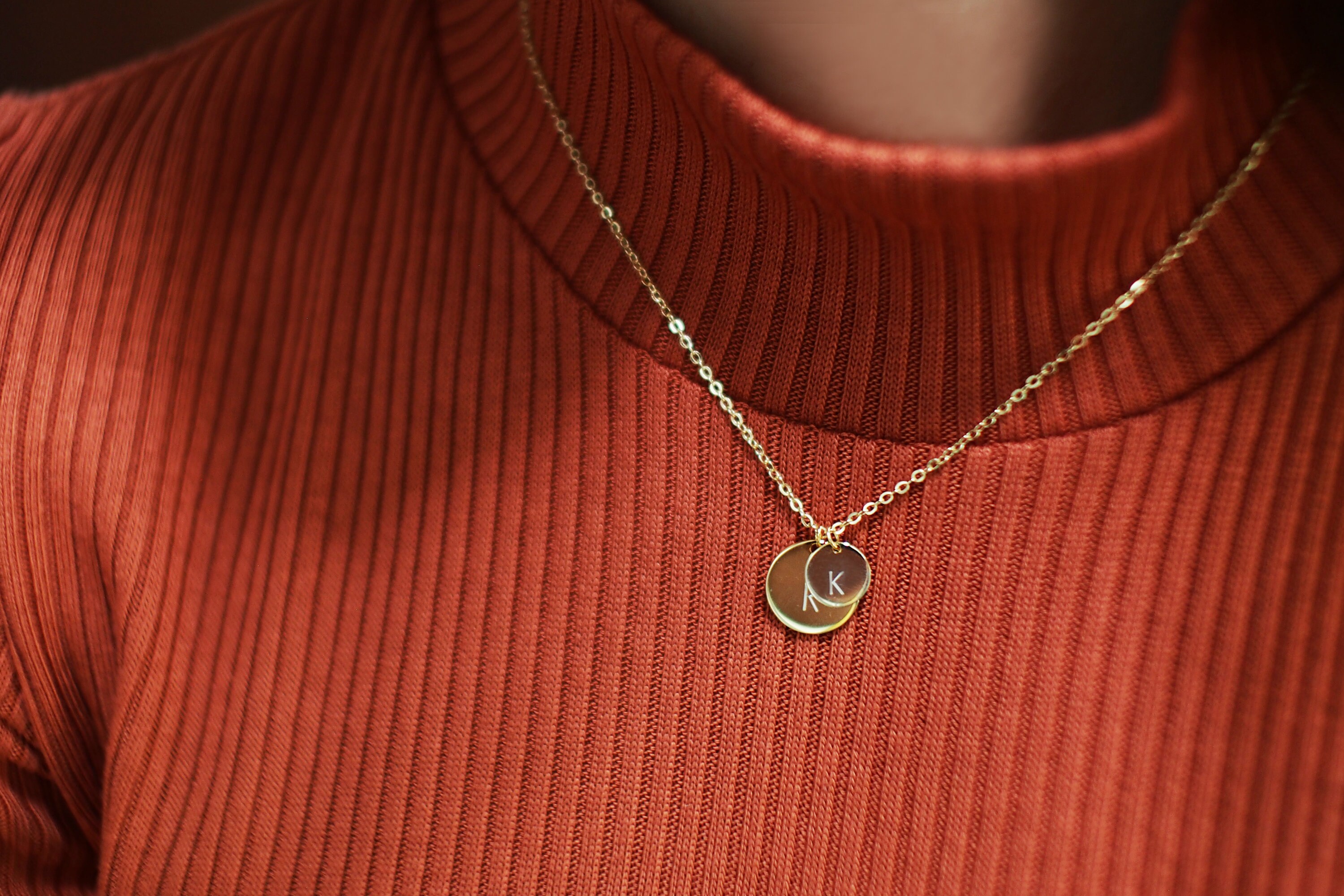 Personalized Disk Necklace with Tiny Initial Tags Simple | Etsy