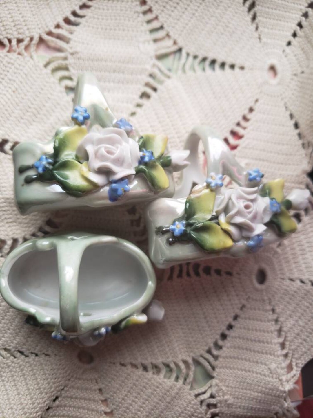 Vintage Petite German Rose & Forget Me Nots Porcelain Baskets - Etsy