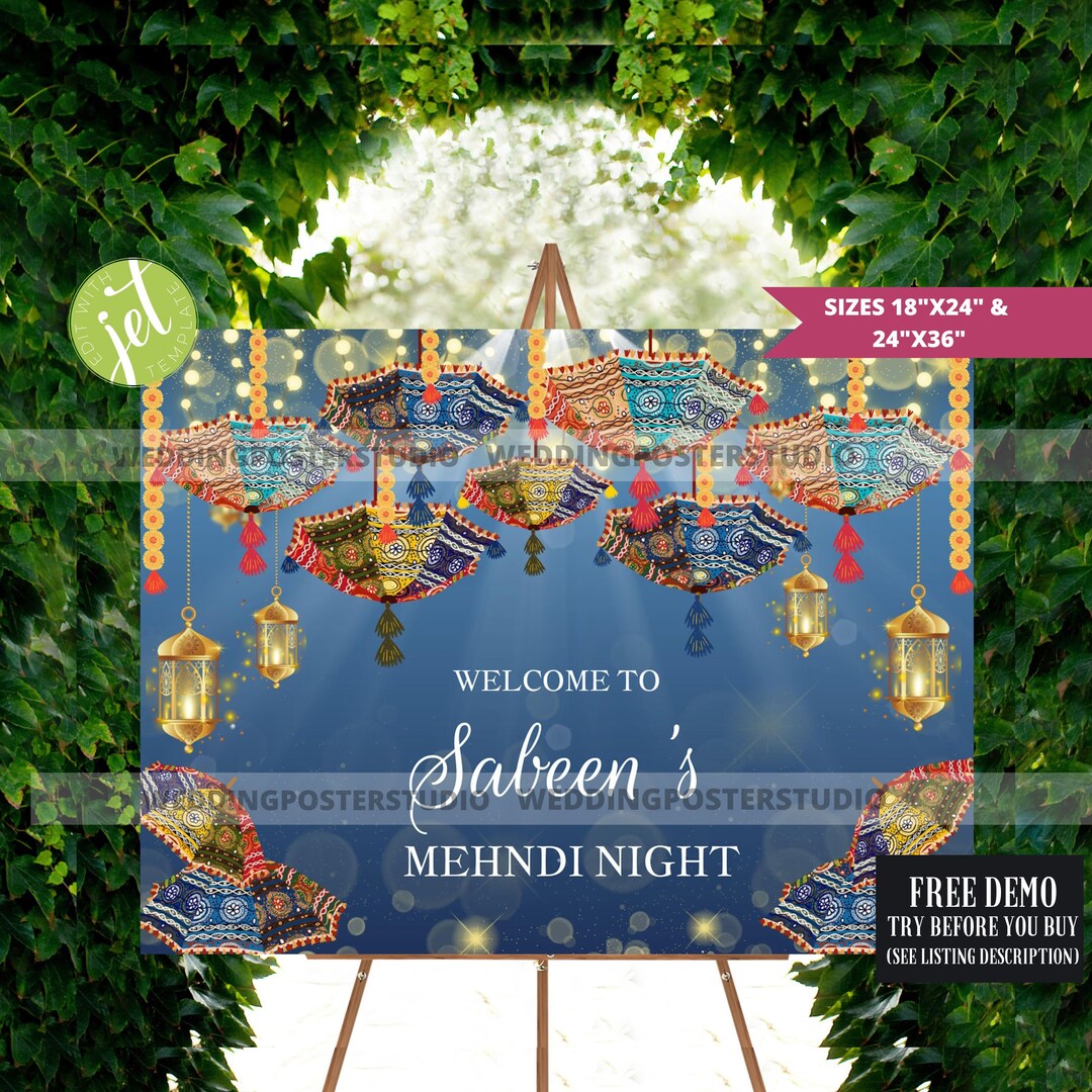 Mehndi Sign, Henna Night Sign, Wedding Welcome Sign, Hindu & Muslim ...