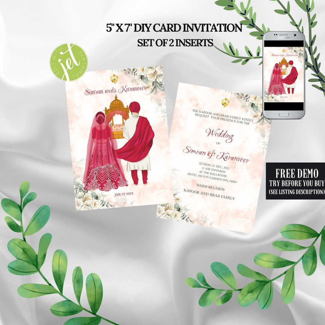 Editable Sikh Wedding Invites Anand Karaj Invitations Sikh - Etsy Canada