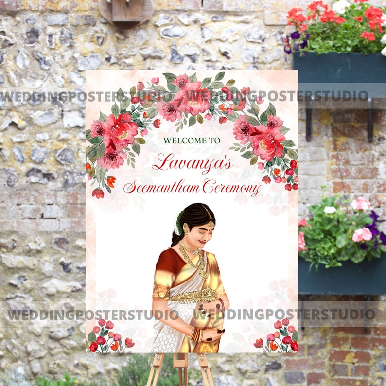 Seemantham Ceremony Sign: Floral Desi Baby Shower (digital Download) - Etsy