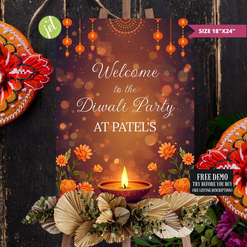 Editable Diwali Welcome Sign: Hindu Festival Decor (18x24" Digital ...