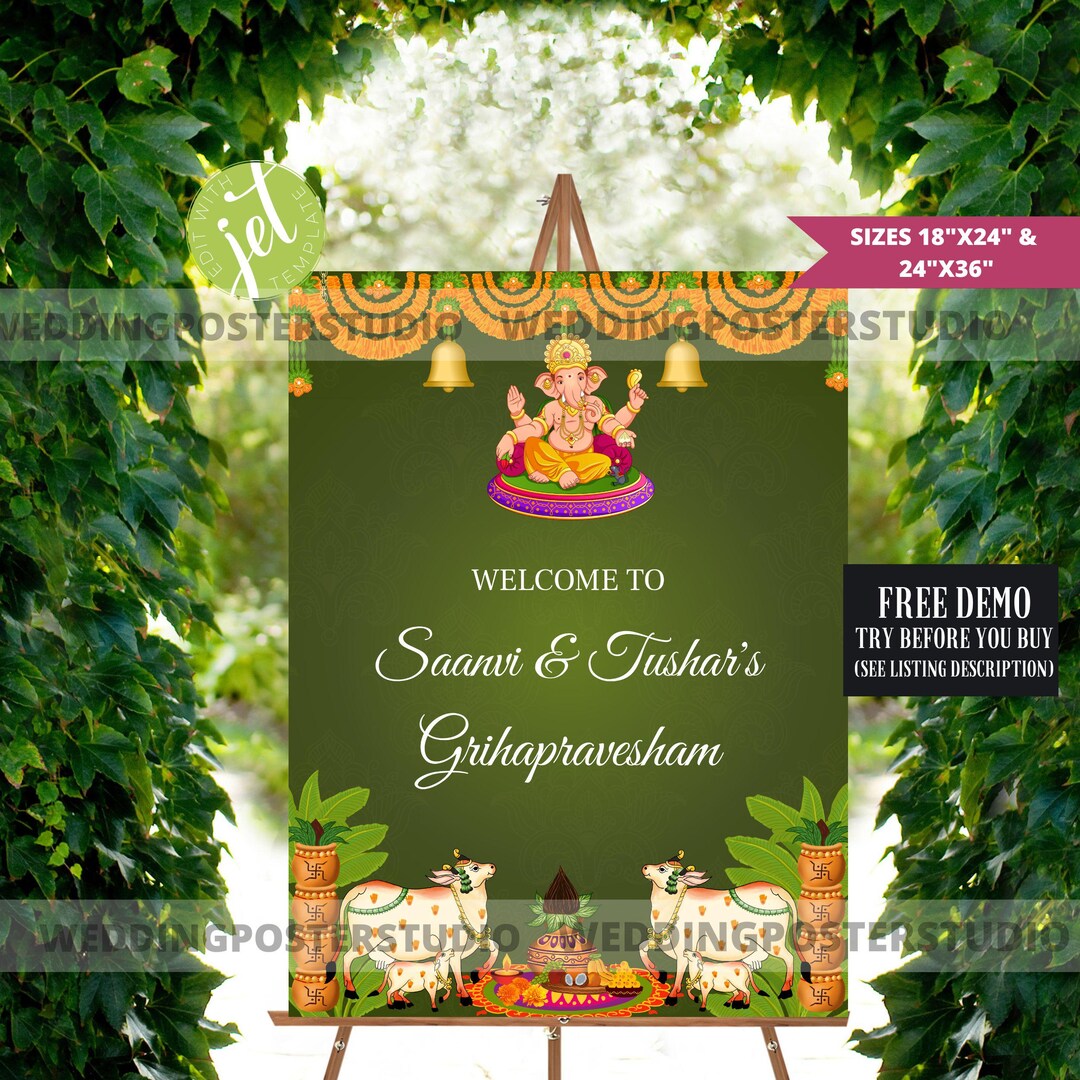 Ganesh Grihapravesham Sign: Indian Housewarming Welcome (digital ...