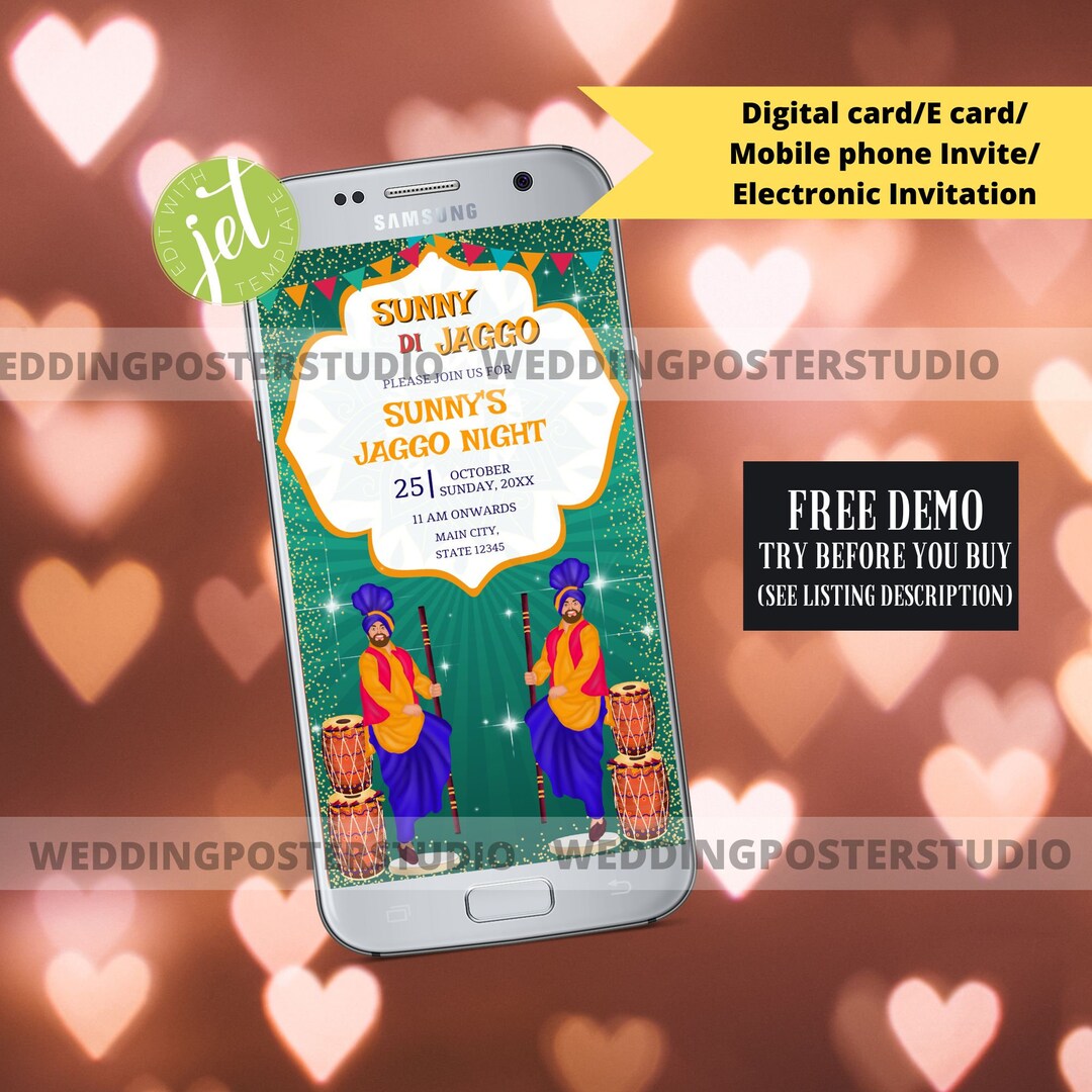 Jaggo Night Phone Invite, Punjabi Wedding Week Digital Invite, Sikh ...