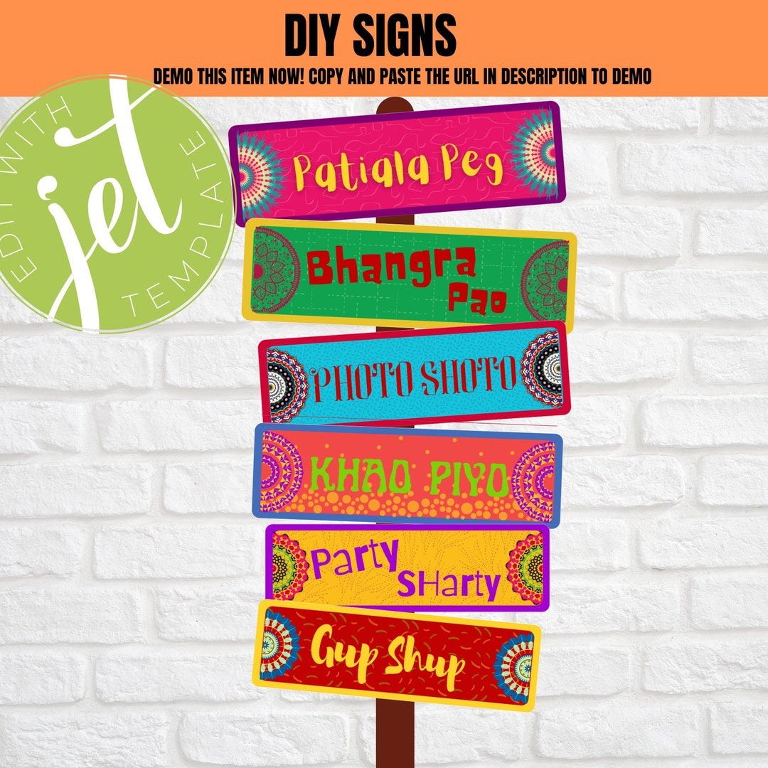 DIY Fun and Colorful Wedding Signs, Mehndi Signs, Indian Wedding Decor ...