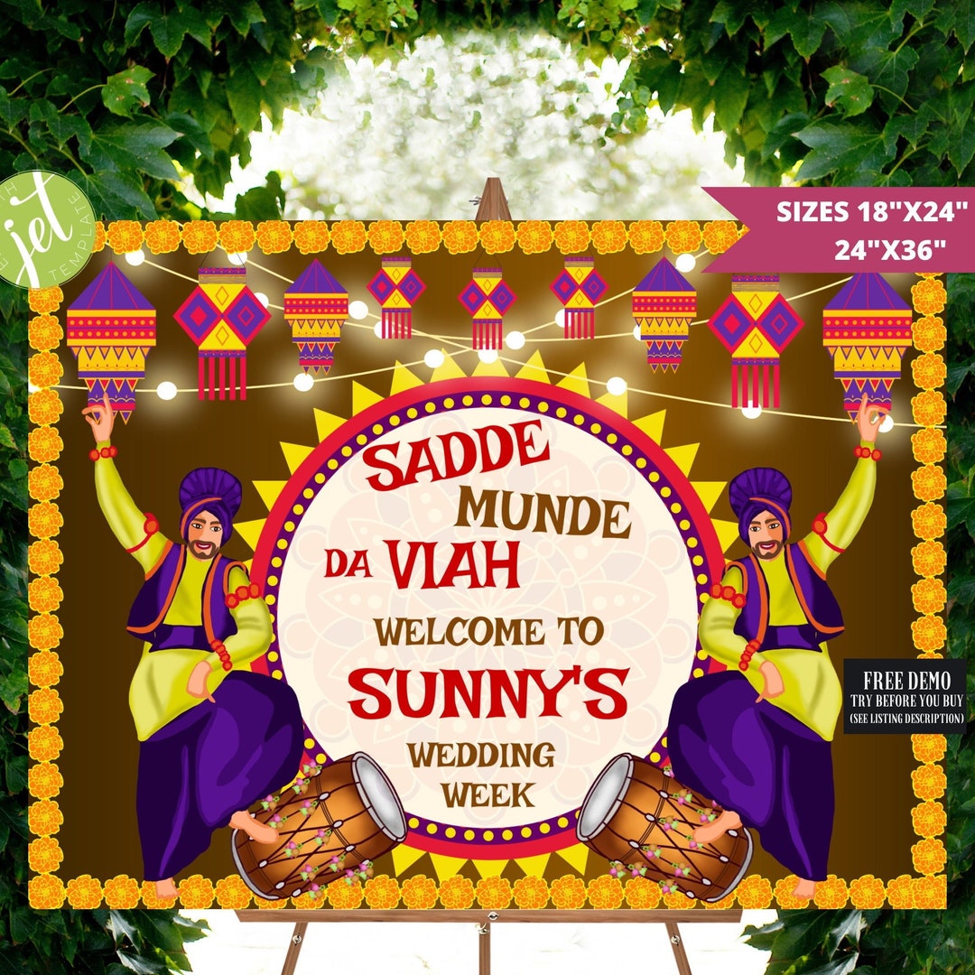 Buy Punjabi Wedding Sign Sade Munde Da Viah Jaggo Night Sign Online in ...