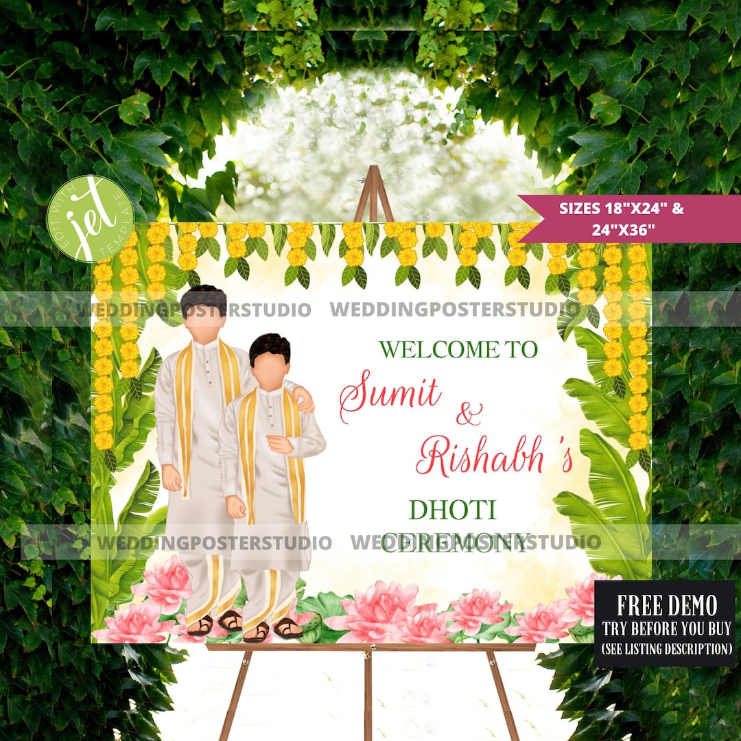 Dhoti Ceremony Welcome Sign, Hindu Dhoti Ceremony, South Indian Dhoti ...