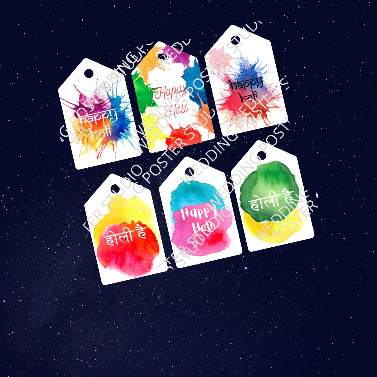 6 Assorted Color Holi Gift Tags, 6 Unique Thank You Gift Tags, Gift ...