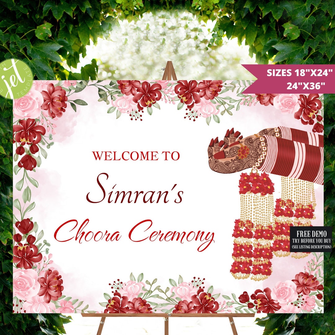 Punjabi/sikh Choora Welcome Signage Choora and Maiyan Sign - Etsy