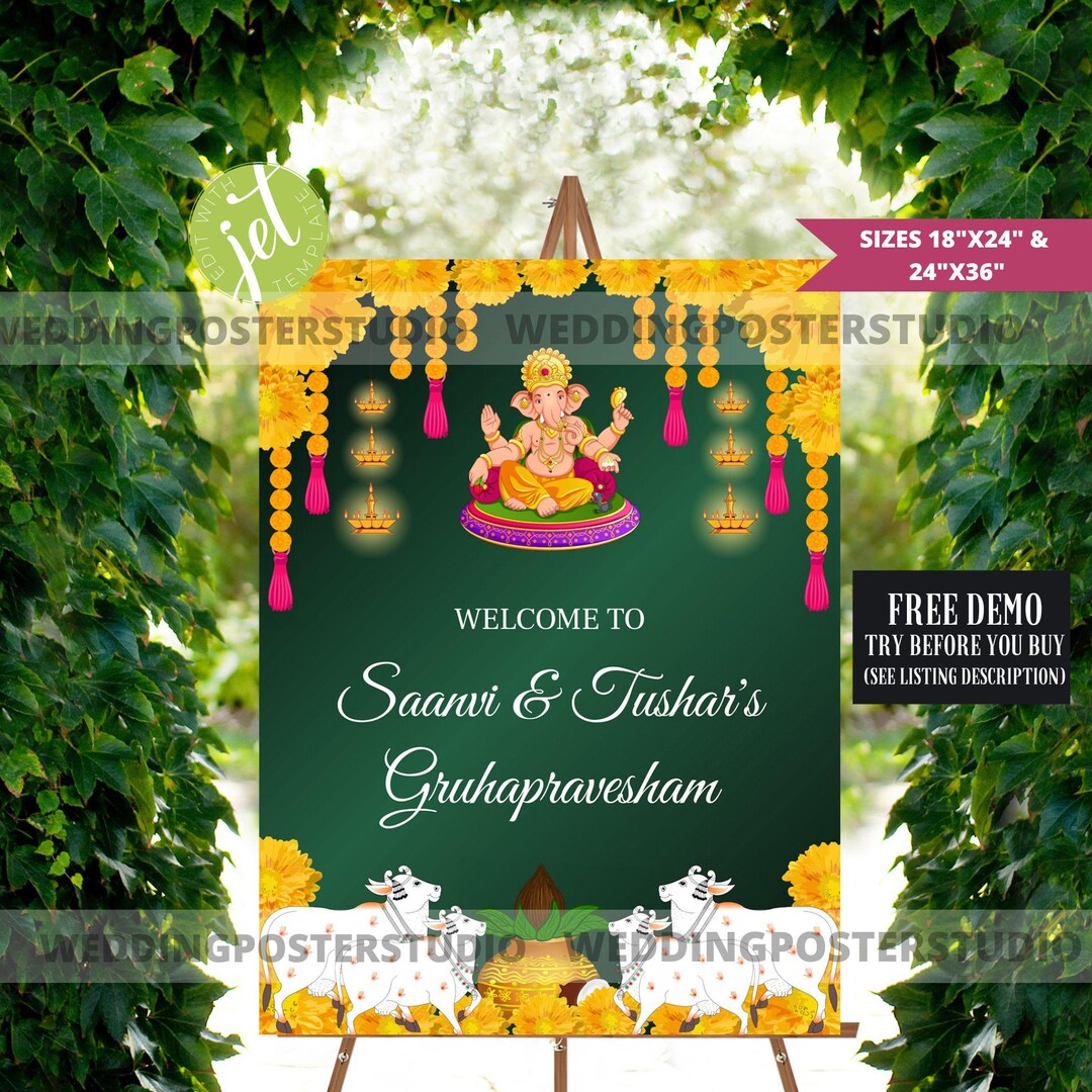 Grihapravesham Sign, Indian Housewarming Sign, Vastu Shanti Sign, Desi ...