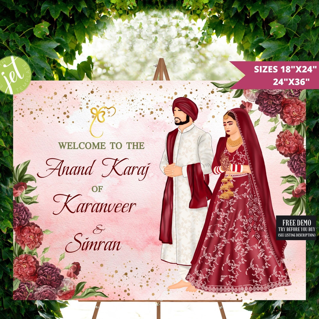 Anand Karaj Sign Sikh Wedding Welcome Sign Punjabi Wedding - Etsy