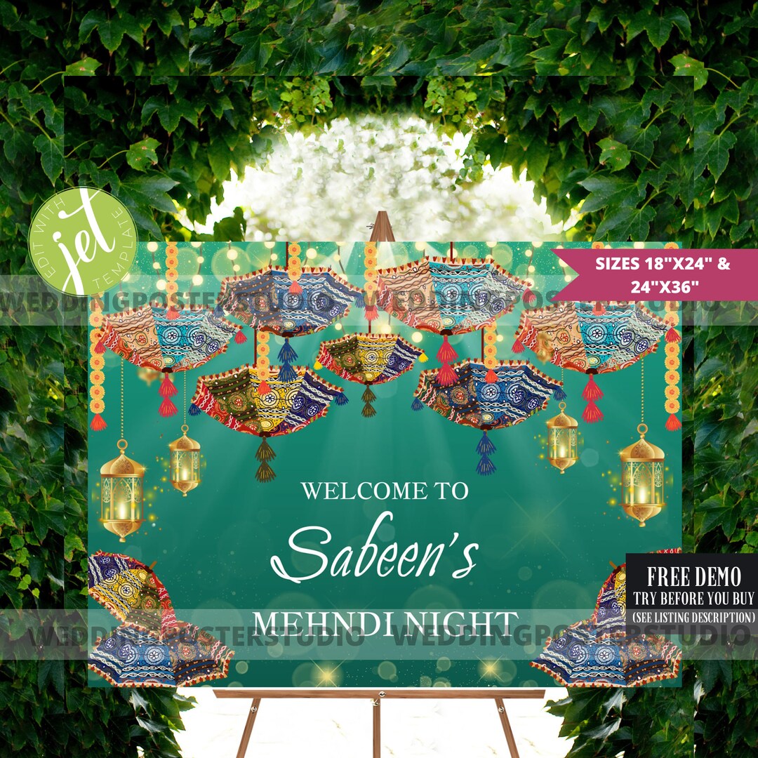 Mehndi Sign, Henna Night Sign, Wedding Welcome Sign, Hindu & Muslim ...