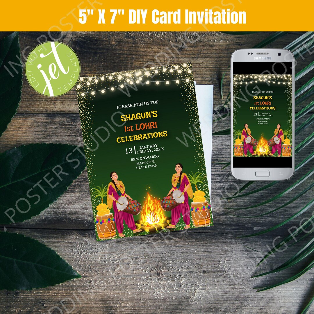Lohri Card Invite, Lohri Invite Digital Template, Lohri Party Invite ...