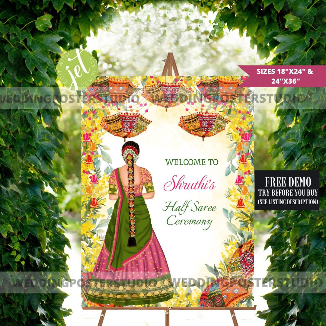 Half Saree Ceremony Sign, Half Saree Welcome Sign, South Indian Welcome ...