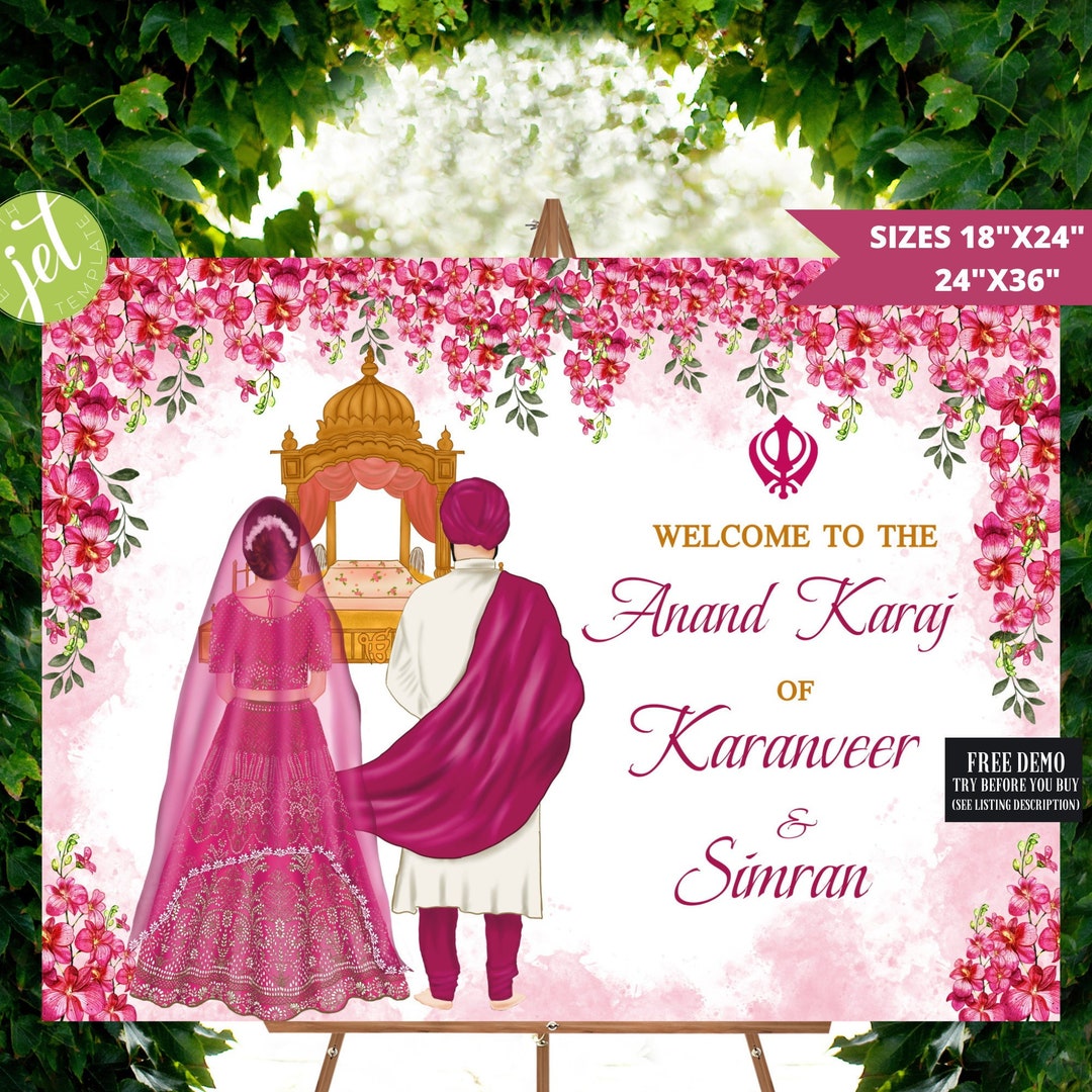 Anand Karaj Sign Sikh Wedding Welcome Sign Punjabi Wedding - Etsy