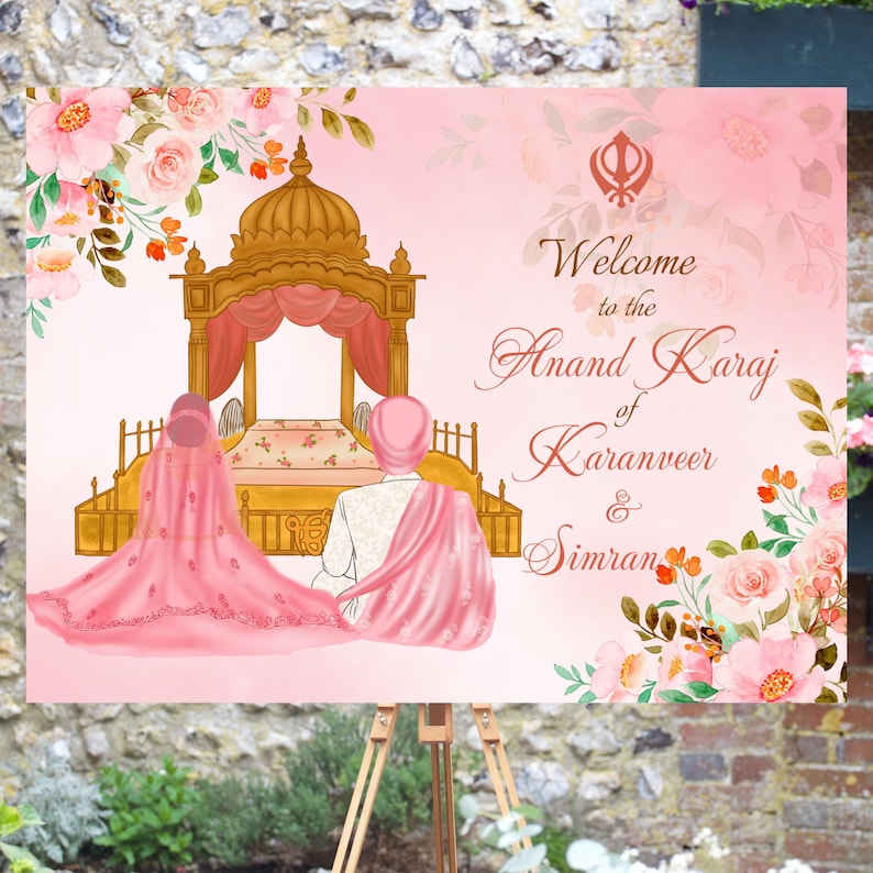Anand Karaj Sign Sikh Wedding Welcome Sign Punjabi Wedding - Etsy