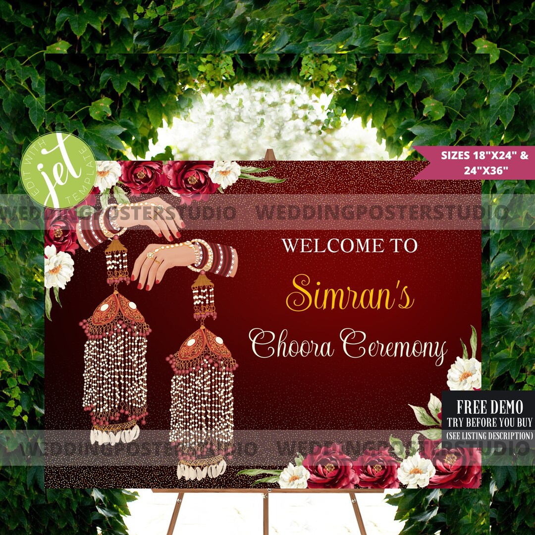 Punjabi/sikh Choora Welcome Signage, Choora and Maiyan Sign, Choora ...