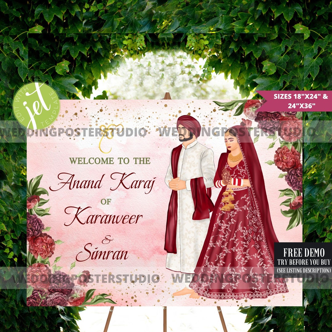 Anand Karaj Sign, Sikh Wedding Welcome Sign, Punjabi Wedding Welcome ...