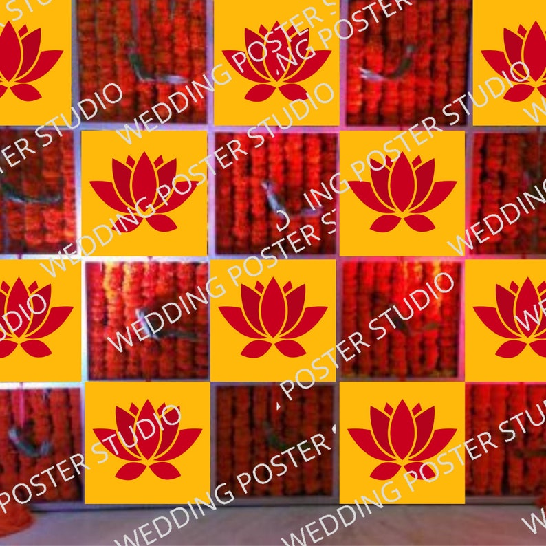 Red Lotus With Yellow Background Wedding Decor Digital File - Etsy