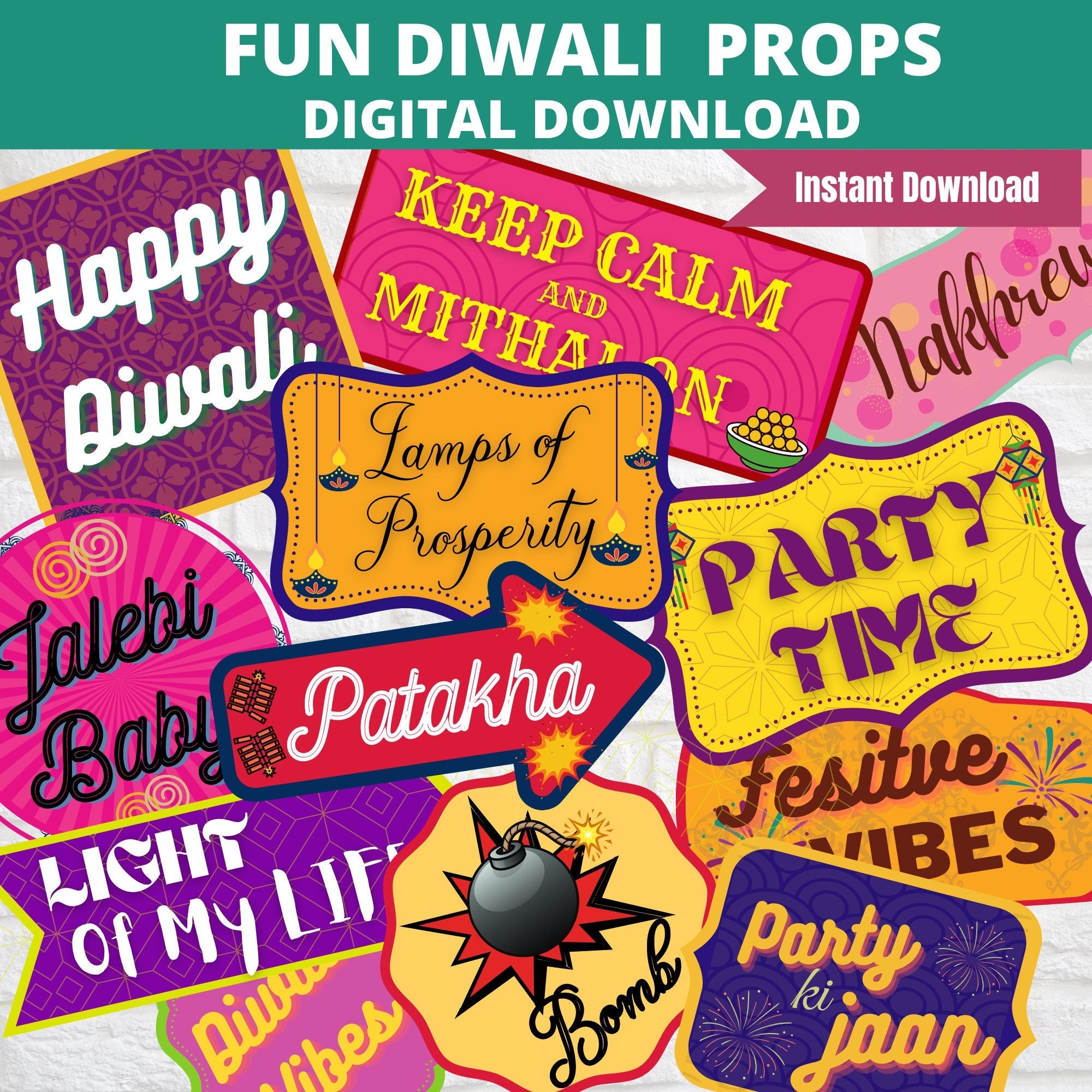 DIY Fun Diwali Props Diwali Photo Booth Props Diwali Party - Etsy