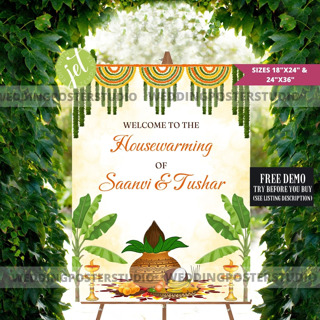 Housewarming Sign, Grah Shanti Sign, Vidhi Sign, Pooja Welcome Sign ...