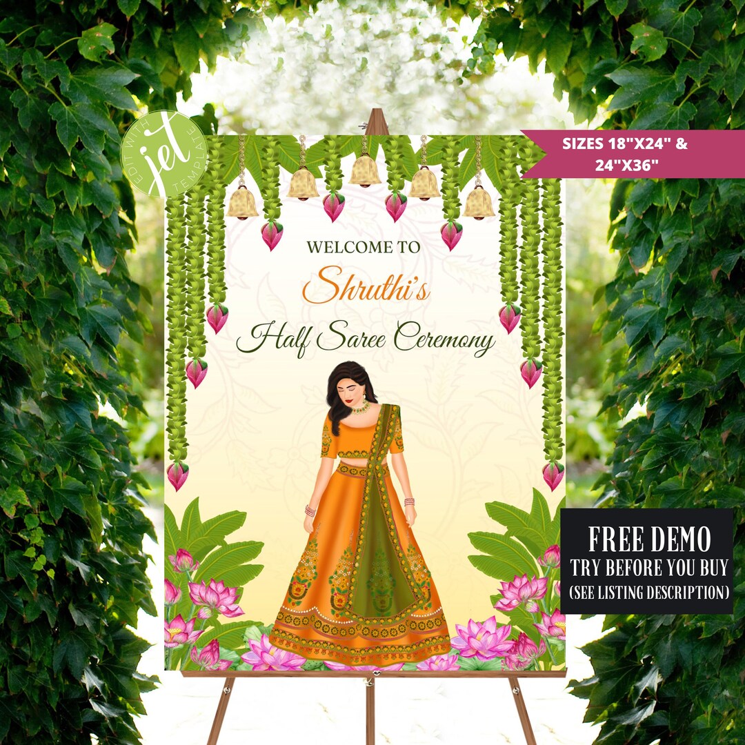 Half Saree Ceremony Sign, Half Saree Welcome Sign, Langa Voni Ceremony ...
