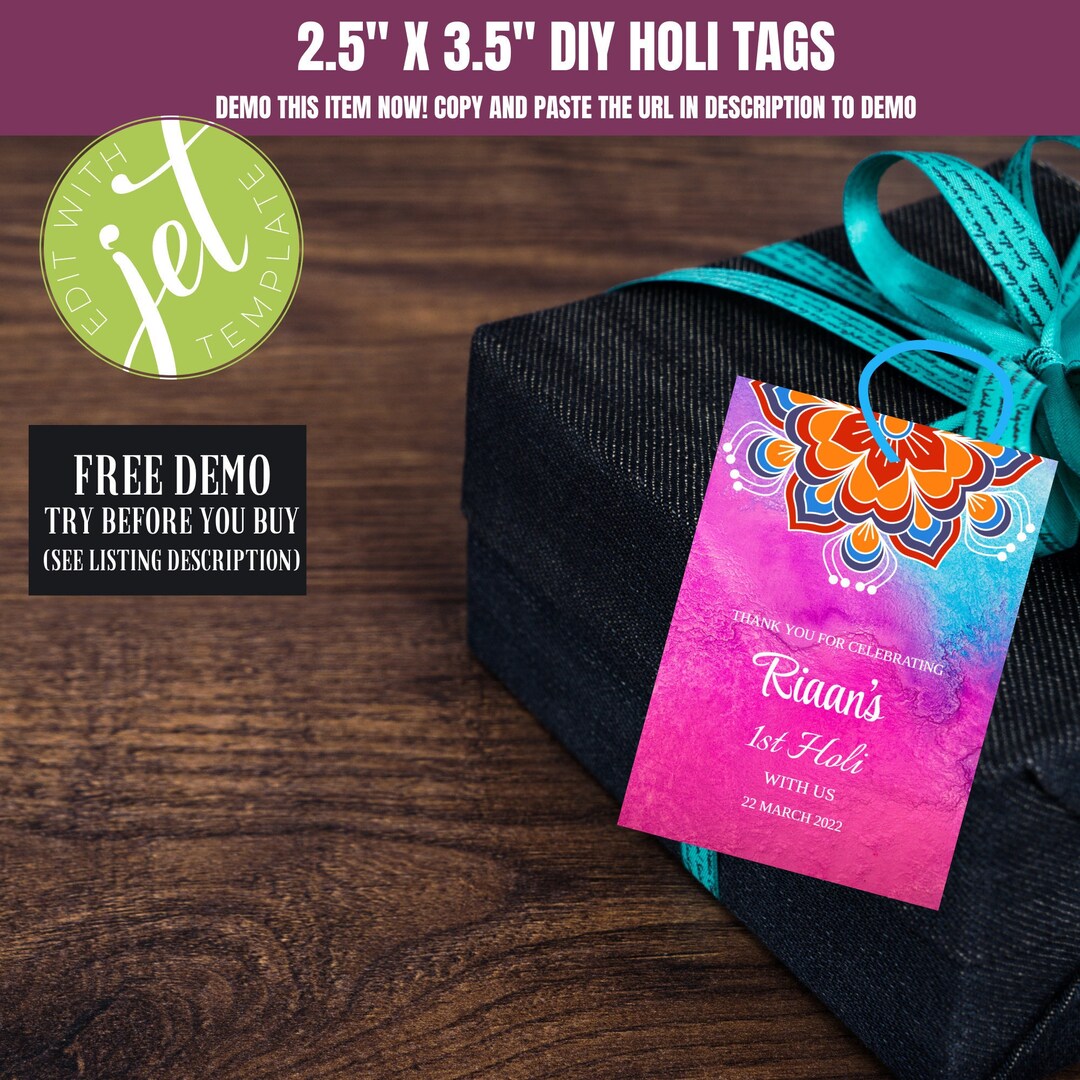 DIY Holi Tags, Holi Gift Tags, Instant Download, Holi Printable Gift ...
