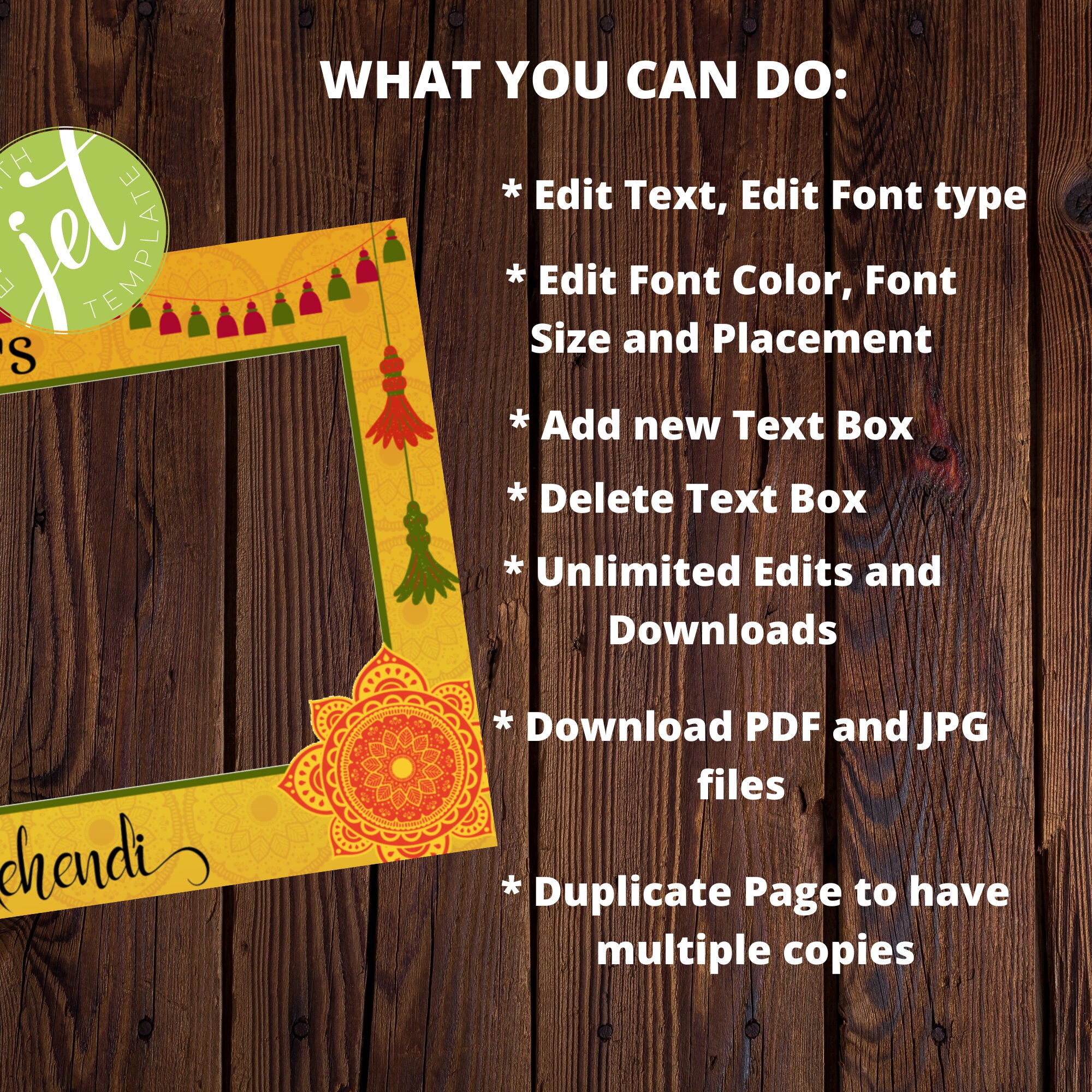Editable Mehndi Photo Booth Frame: Indian Wedding Decor (24"x36 ...