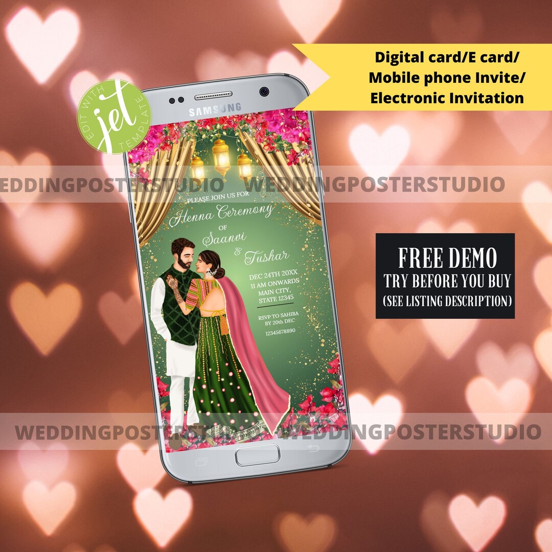 Couple Mehndi Mobile Phone Invite, Henna Invite, Mendhi Mobile ...