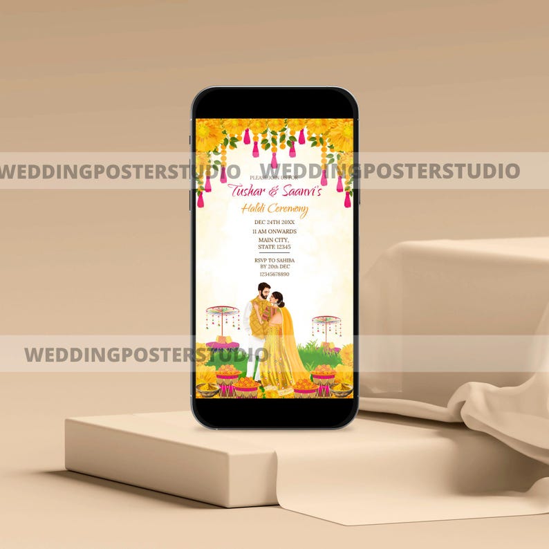 Couple Haldi Ceremony Digital Invitation: Maiyan, Vatna, Pithi (digital ...