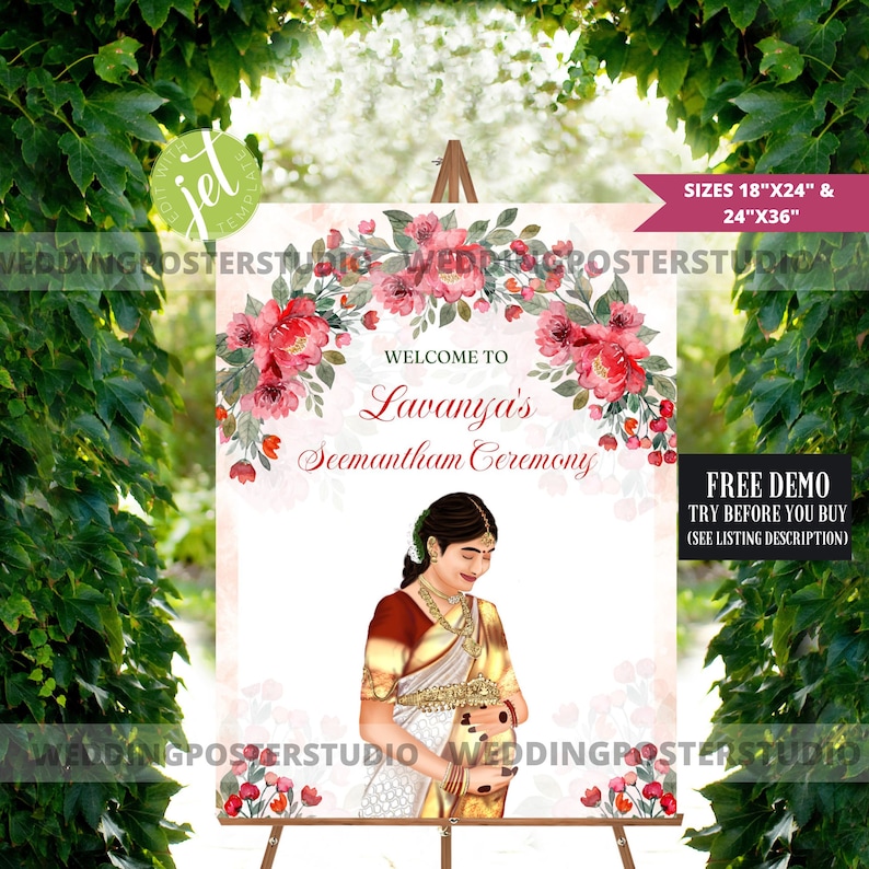 Seemantham Ceremony Sign: Floral Desi Baby Shower (digital Download) - Etsy
