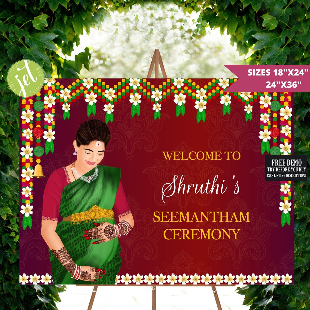 Seemantham Ceremony Sign, Baby Shower Sign, Valaikappu Sign, Desi Baby ...