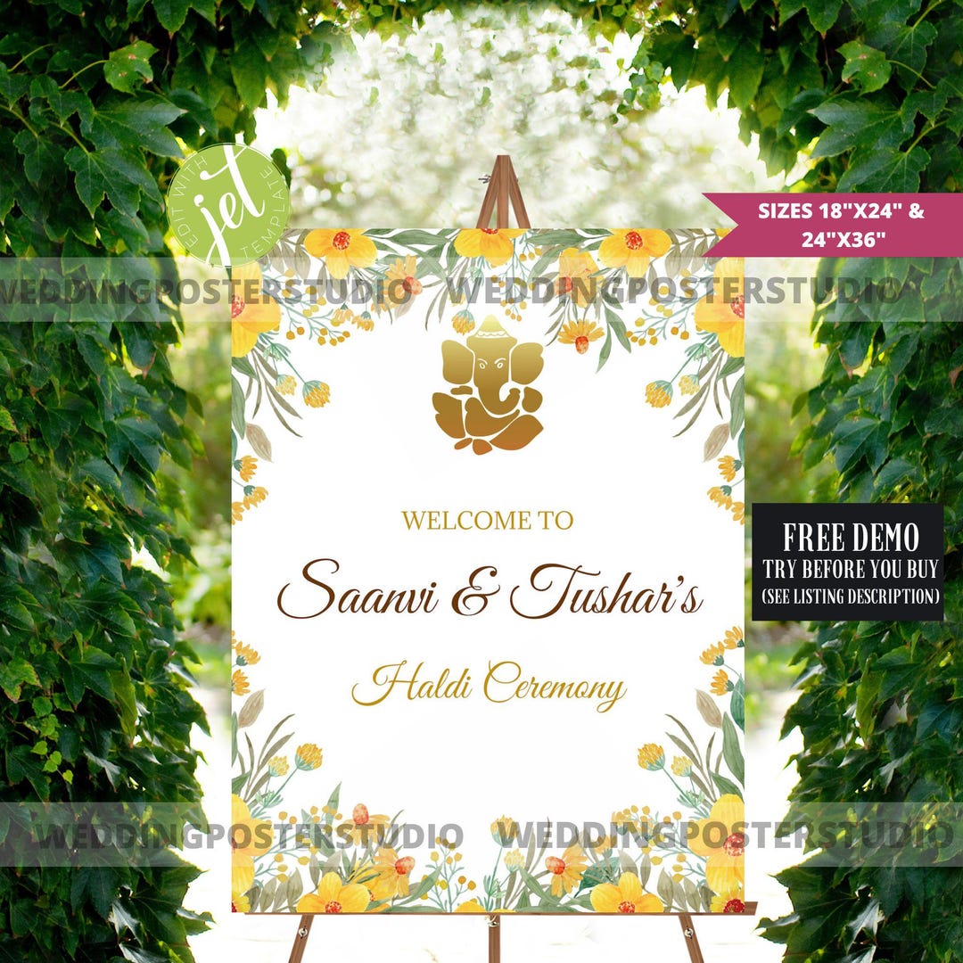 Haldi Welcome Sign, Maiyan Sign Template, Haldi Sign as Haldi Decor ...