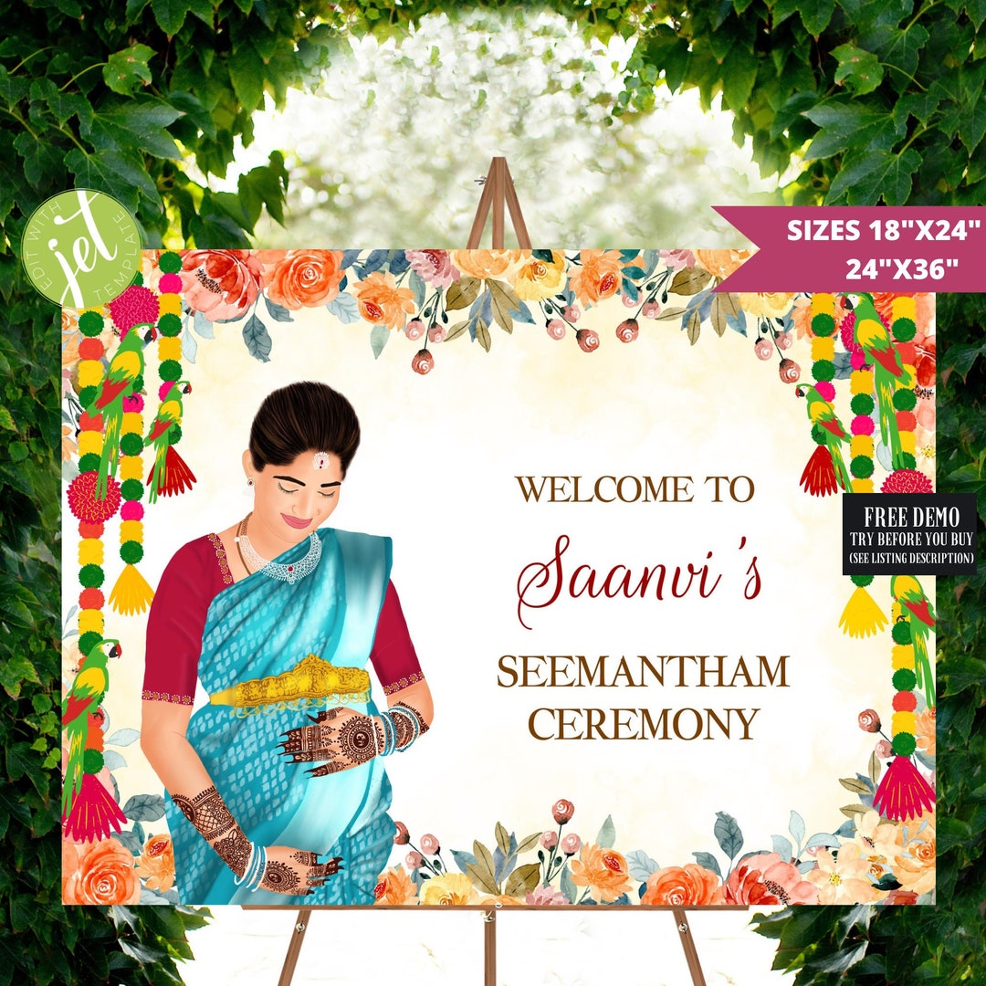 Seemantham Ceremony Sign: Desi Baby Shower Decor (digital Download) - Etsy