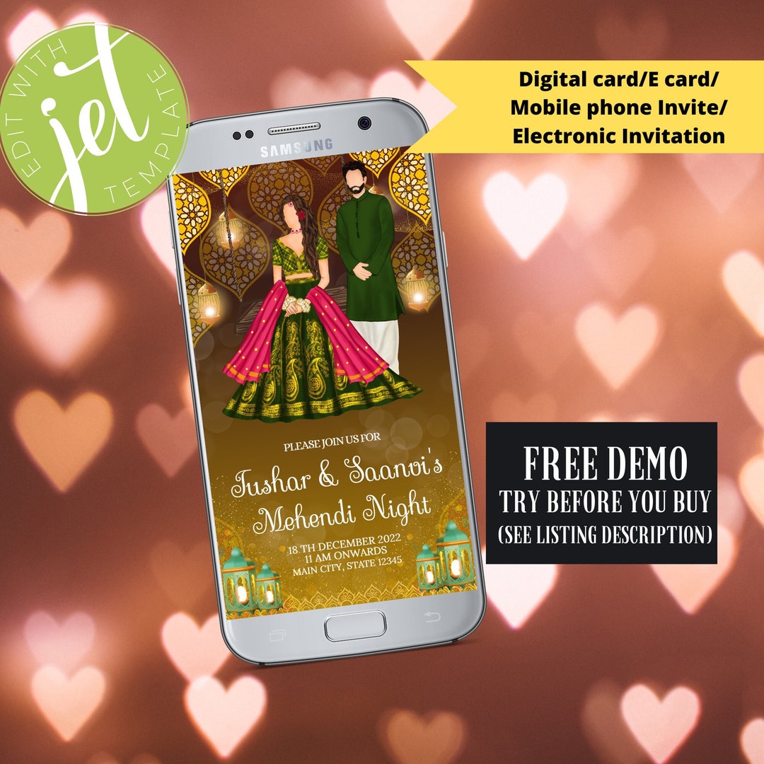 Couple Mehndi Mobile Phone Invite, Henna/mendhi Night Invite, Henna ...