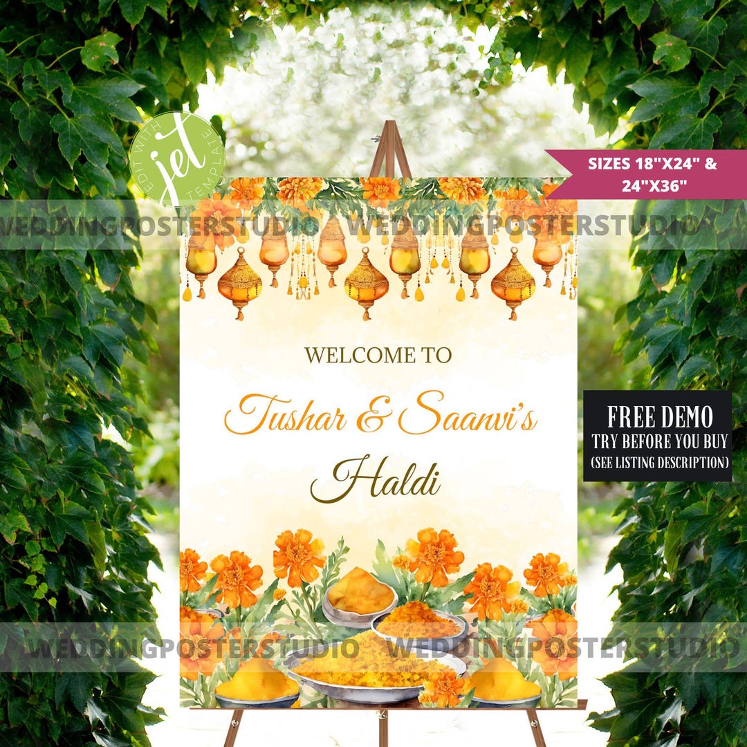 Haldi Welcome Sign, Editable Haldi Sign Template, Digital Haldi Sign ...