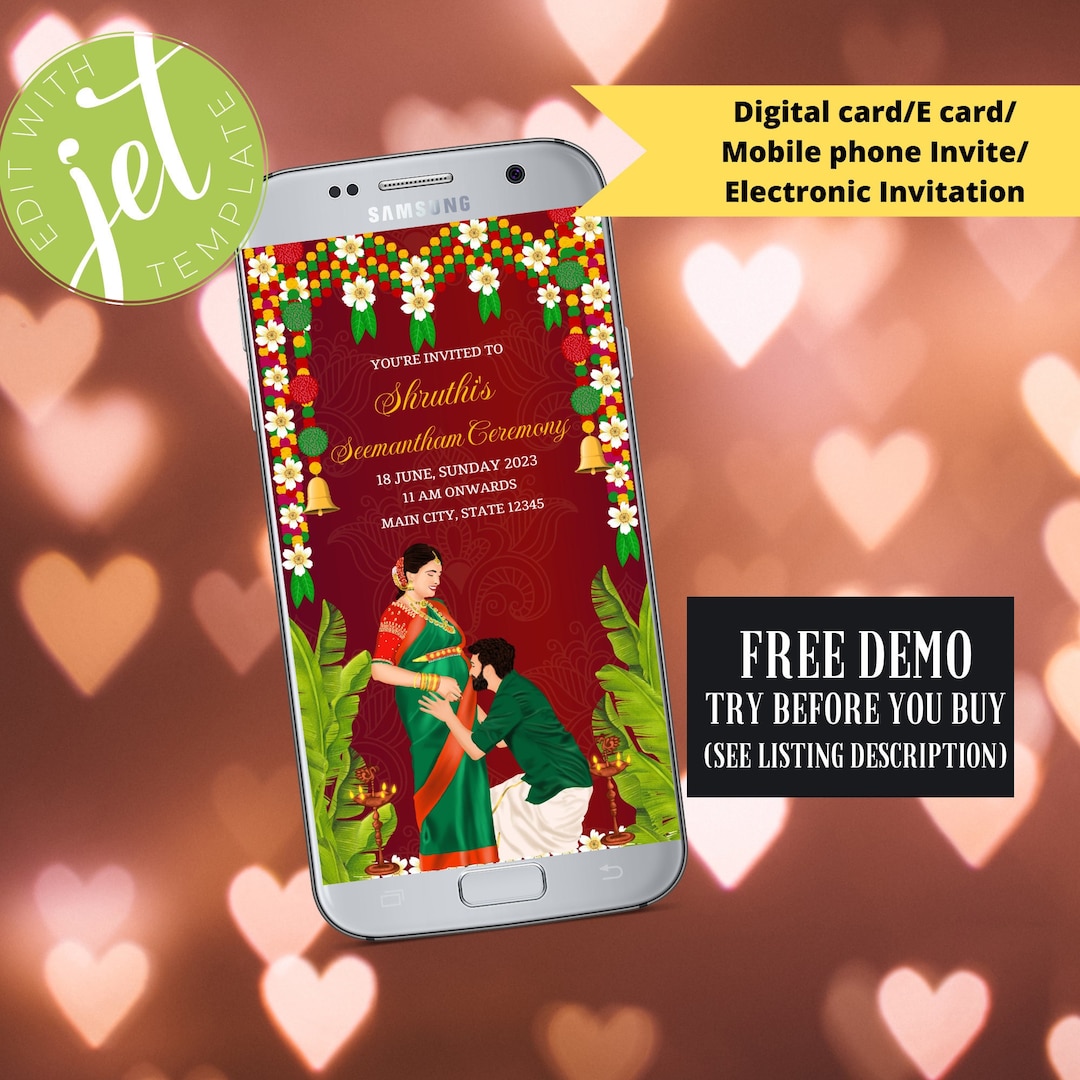 Seemantham Ceremony Invite: Indian Baby Shower, Valaikappu (digital ...
