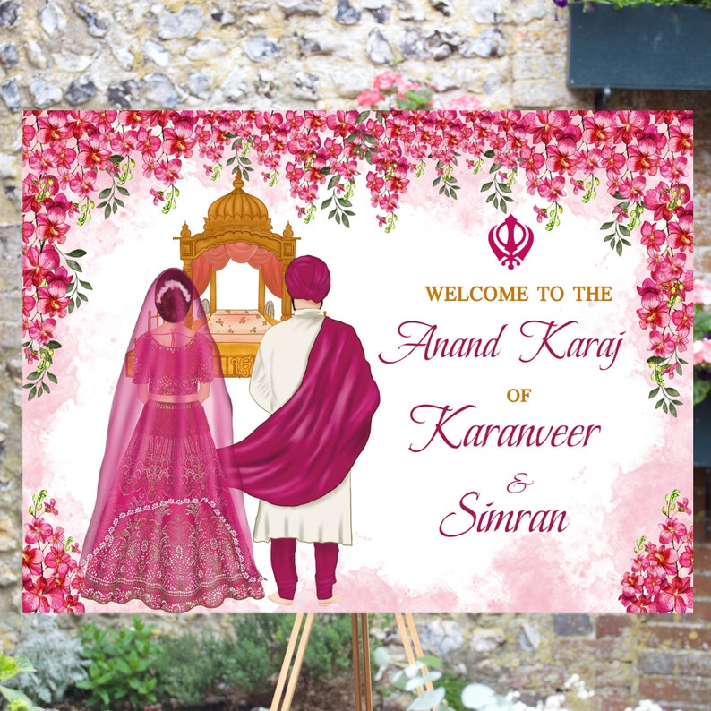 Anand Karaj Sign Sikh Wedding Welcome Sign Punjabi Wedding - Etsy