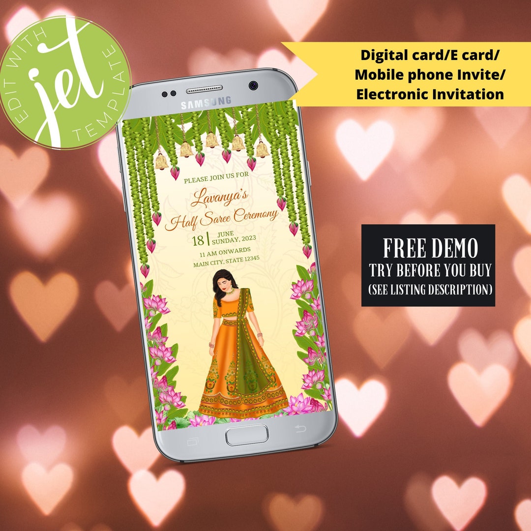 Half Saree Ceremony Digital Phoneinvite, Pattu Pavadai Daavani Ceremony ...