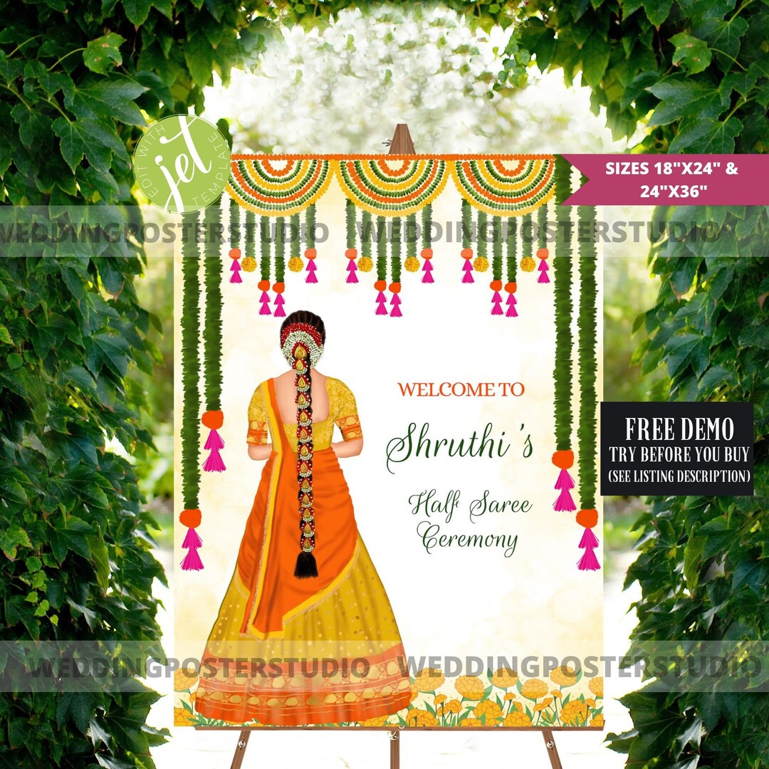 Half Saree Ceremony Welcome Sign: South Indian Decor (digital Download ...