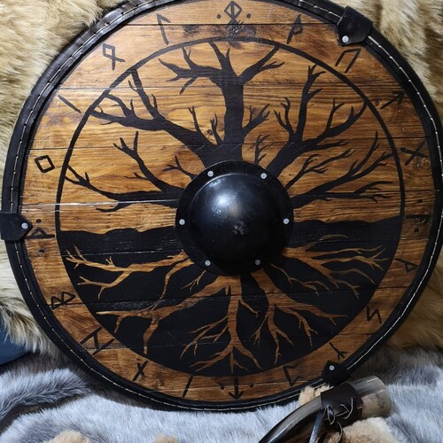 Round Wooden Viking Berserker Shield With Chaos Cross Design - Etsy