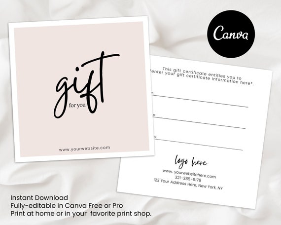 Etsy Gift Card Gift Certificate Template Editable Gift Card | Etsy