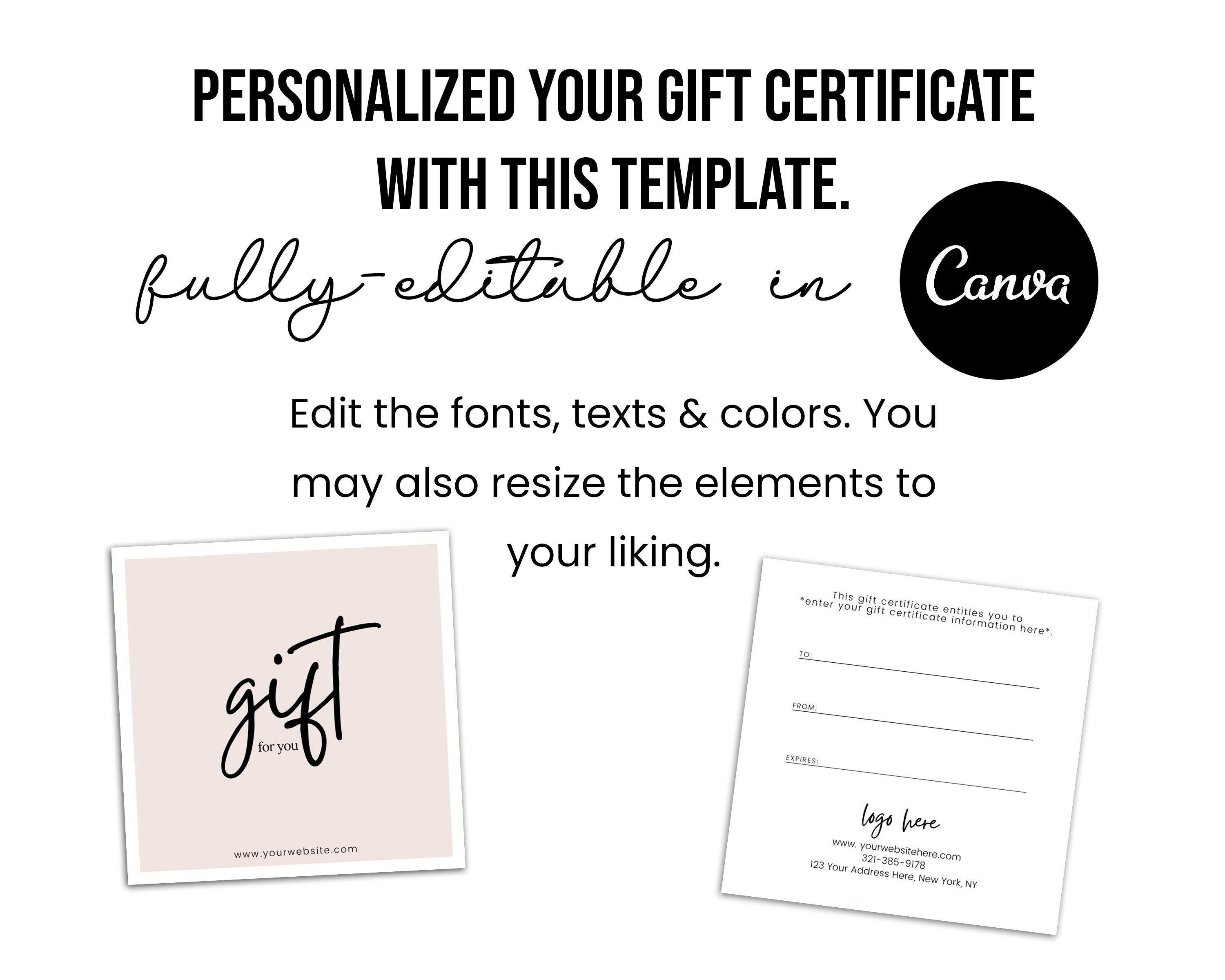 Etsy Gift Card Gift Certificate Template Editable Gift Card - Etsy