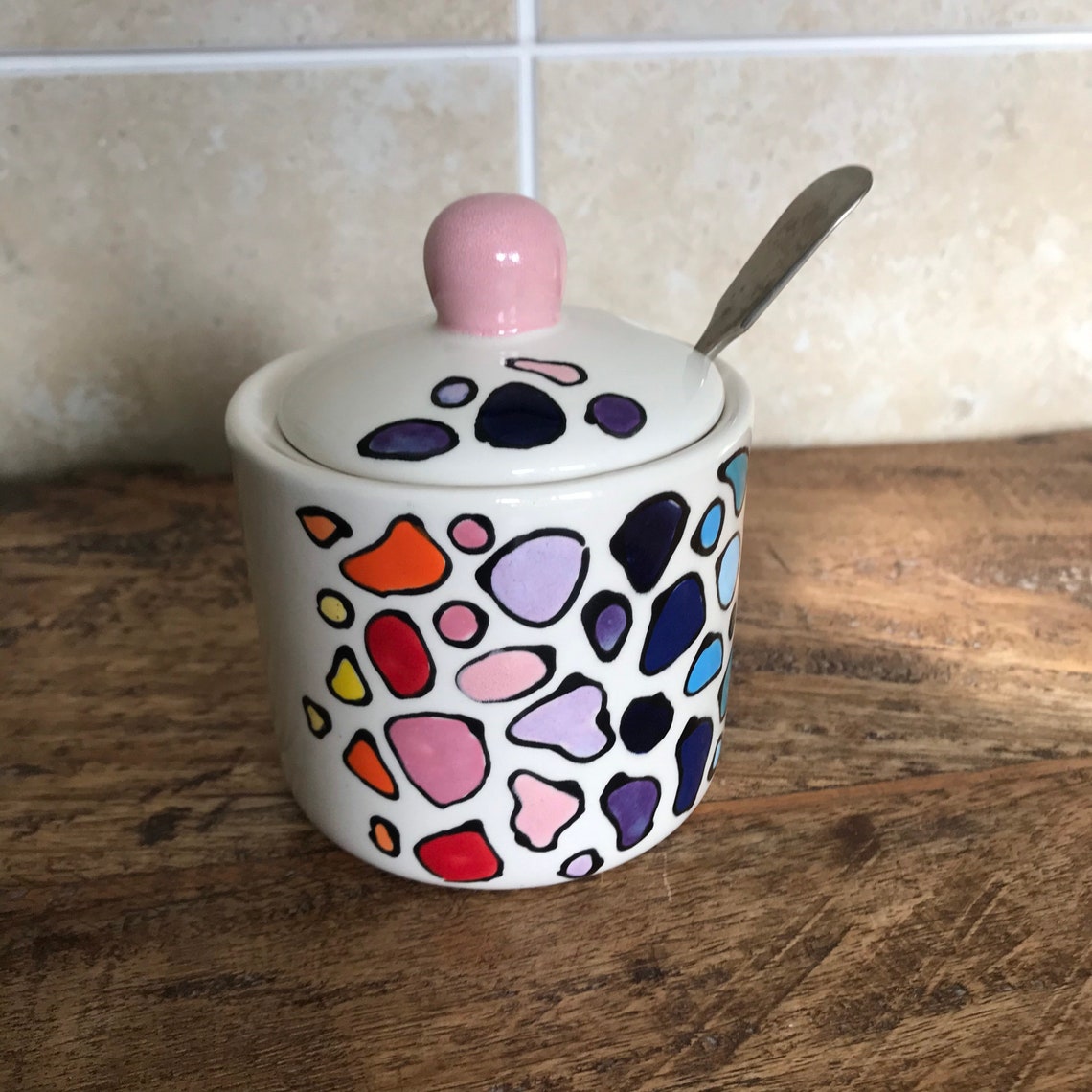 Hand Painted Sugar Pot Rainbow Design Sugar Pot Jam Pot | Etsy