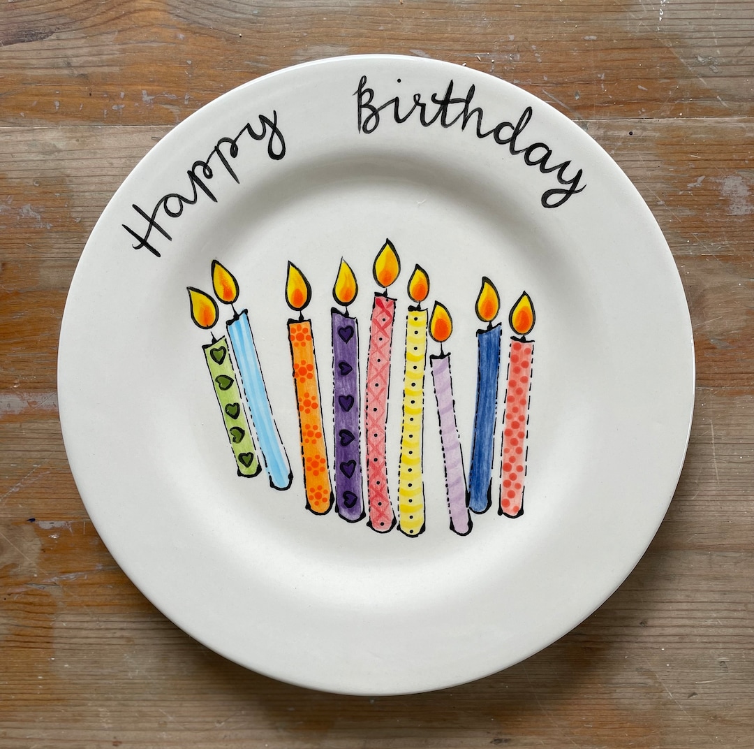 Happy Birthday Plate Hand-painted Plate celebration Plate Birthday ...